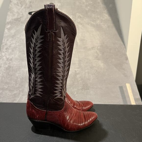 Tony Lama | Shoes | Tony Lama Teju Lizard Boots Womens 55 B Brown Red Western Cowboy Boots ...